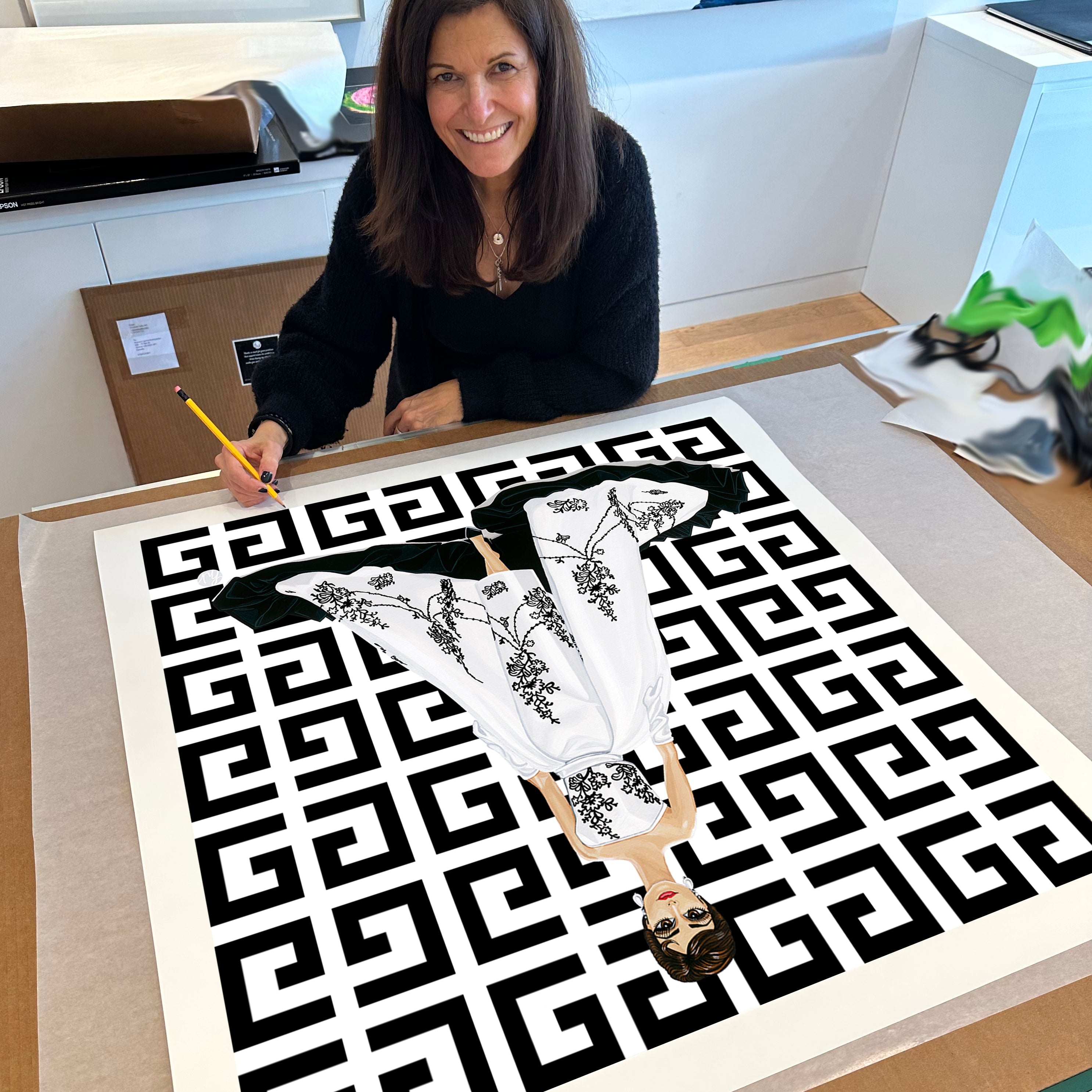 Pop art portrait and wall art print of Audrey Hepburn as Sabrina B&W ...